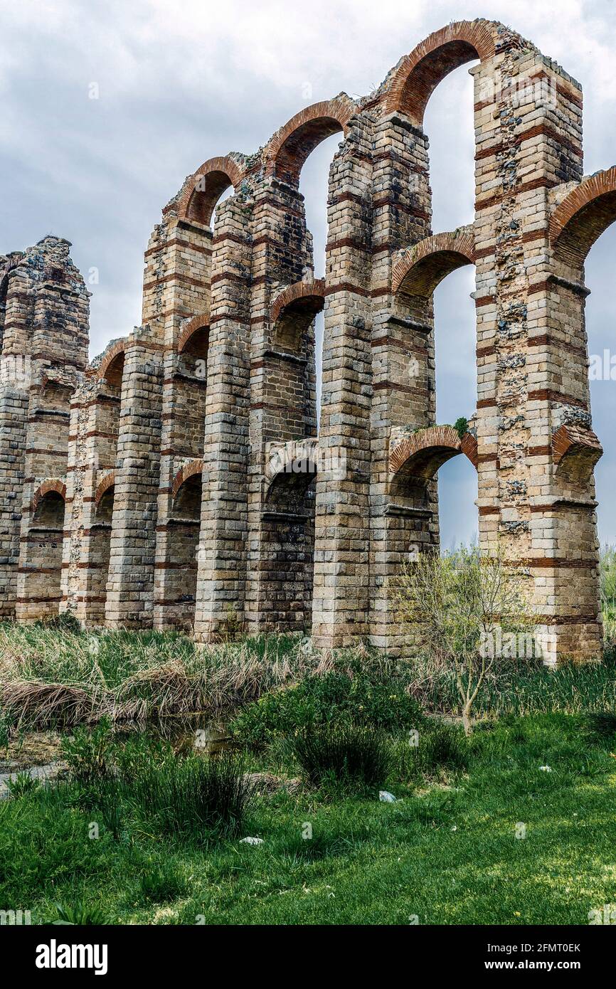 view of Aqueduct of the Miracles in Merida, Extremadura Spain Stock ...