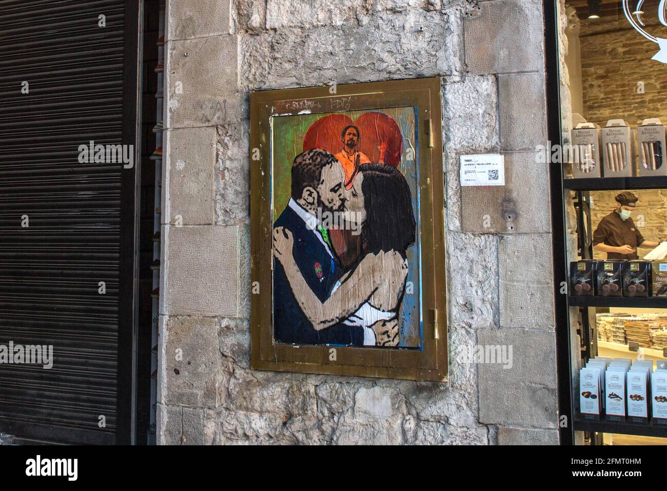 A new graffiti by artist TVBoy is seen on a wall in Barcelona.A new ...