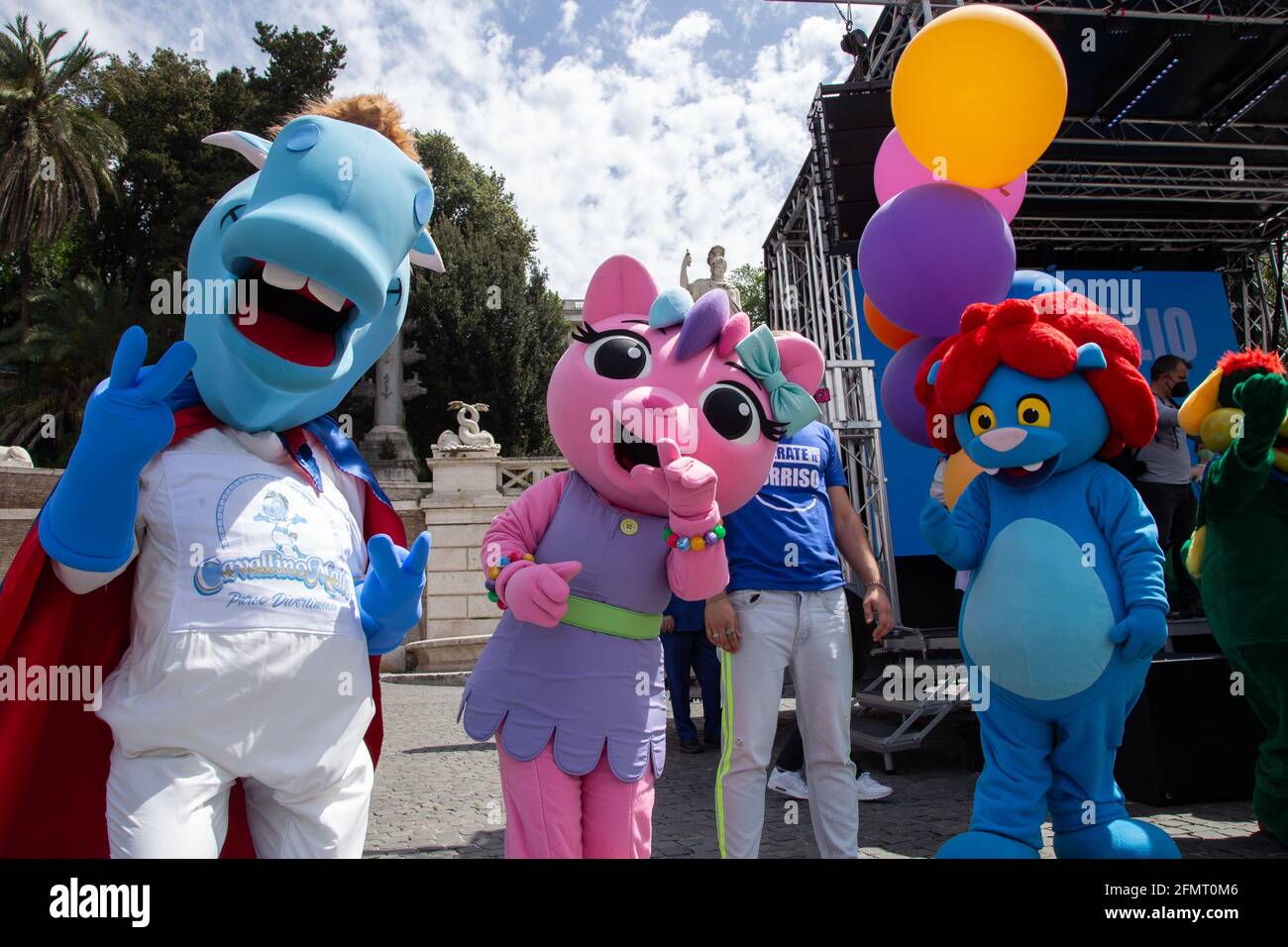 Rome, Italy. 11th May, 2021. The mascots of Italian theme and water ...