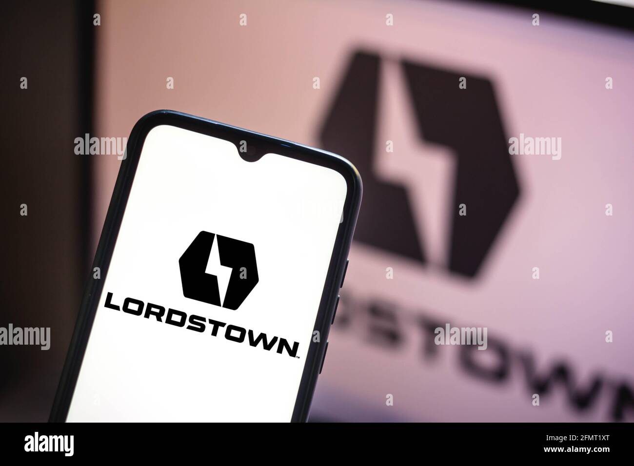 In this photo illustration the Lordstown Motors Corporation logo seen ...