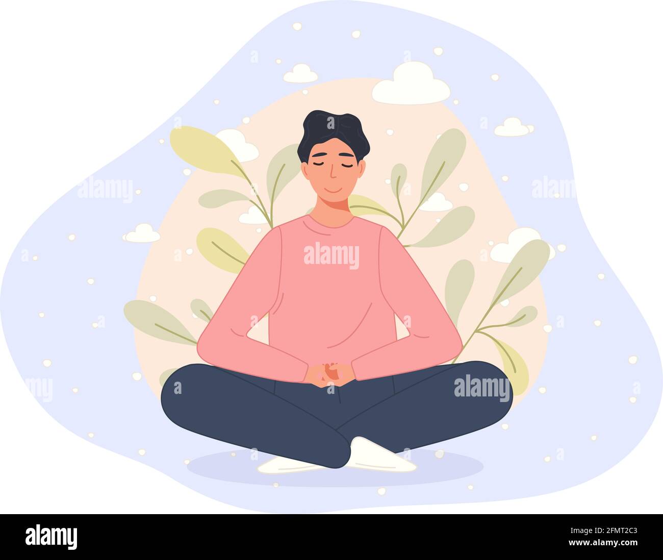 Men sitting on floor and meditating in lotus pose. Yoga meditation ...
