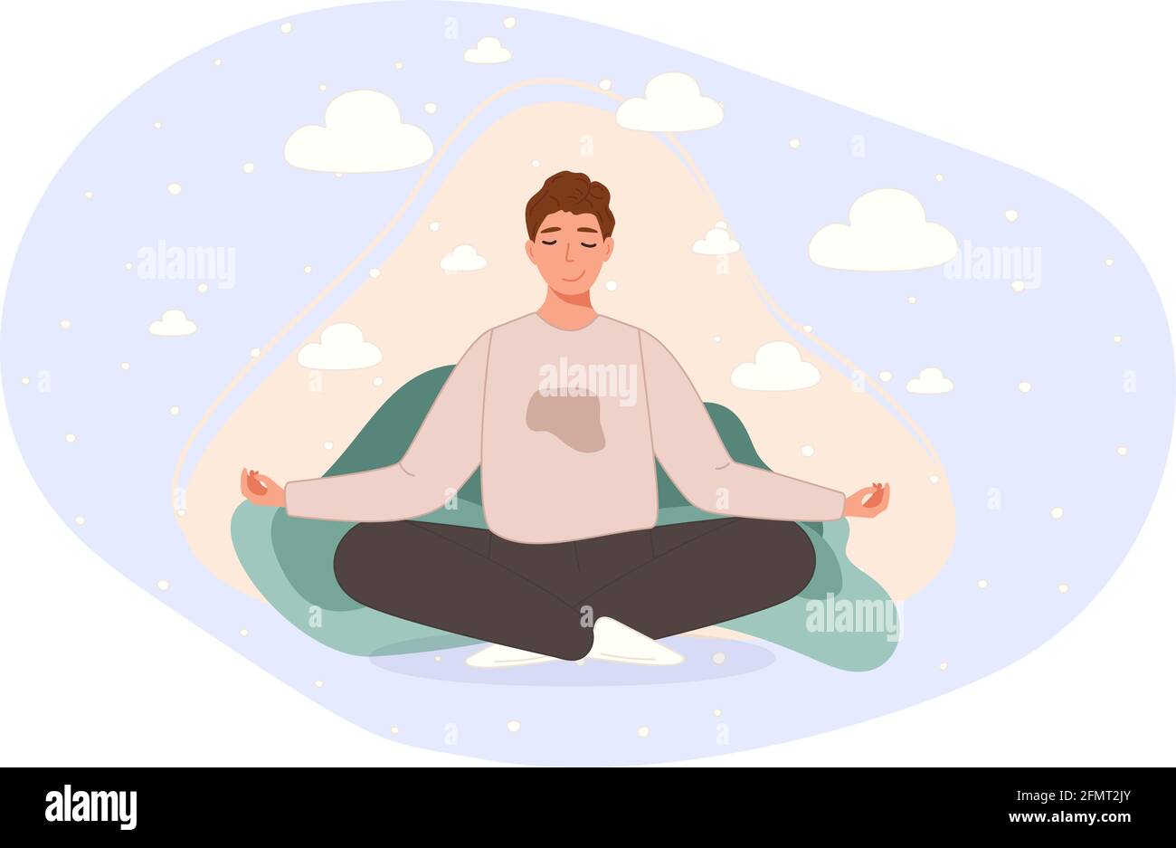 Men sitting on floor and meditating in lotus pose. Yoga meditation ...