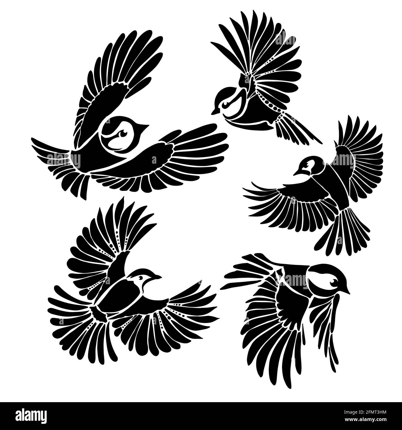 Set of monochrome decorative birds. Vector illustration Stock Vector ...