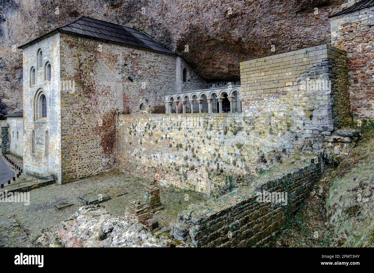 View of the romanesque monastery of San Juan de la Pena Aragon Stock ...