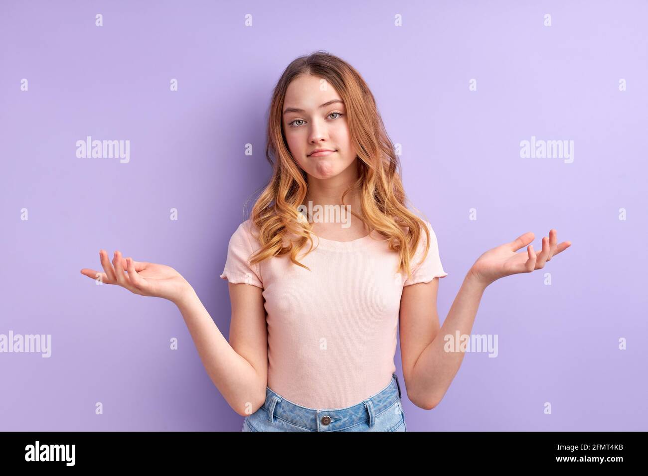 teen girl misunderstanding, beautiful caucasian girl in casual wear ...