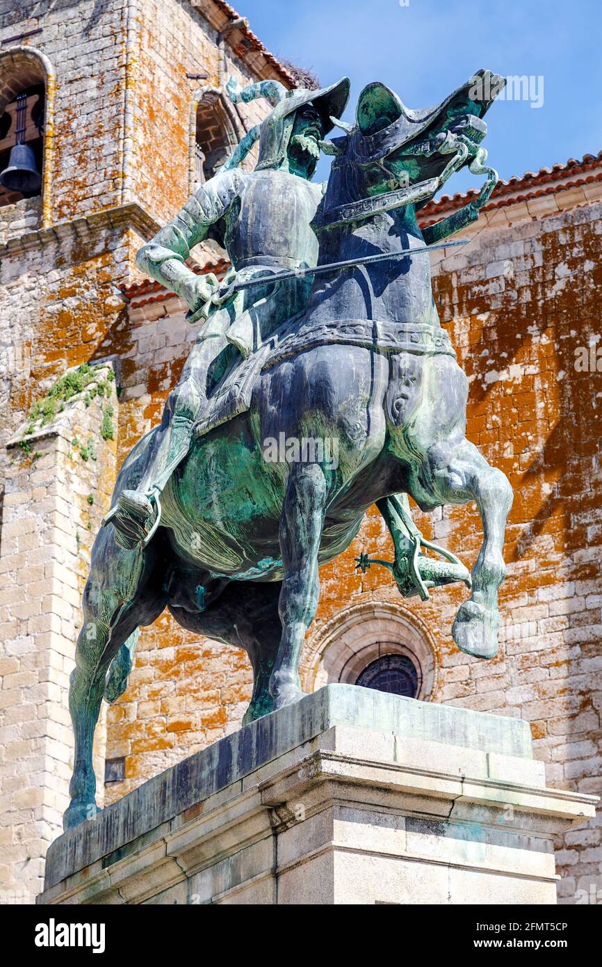 Equestrian statue of Francisco Pizarro (conqueror of Peru) in Trujillo ...
