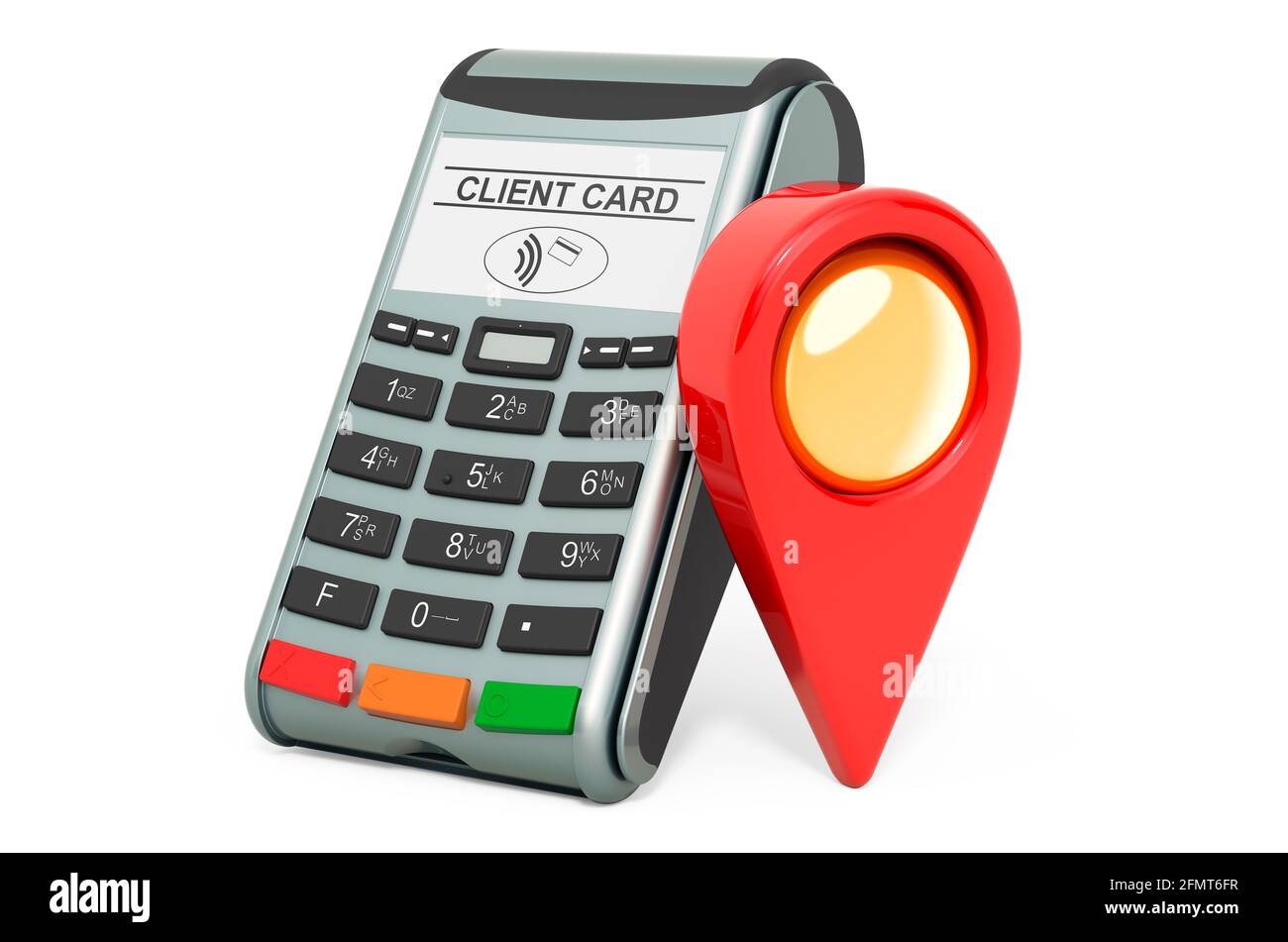 Map pointer with POS-terminal, 3D rendering isolated on white ...