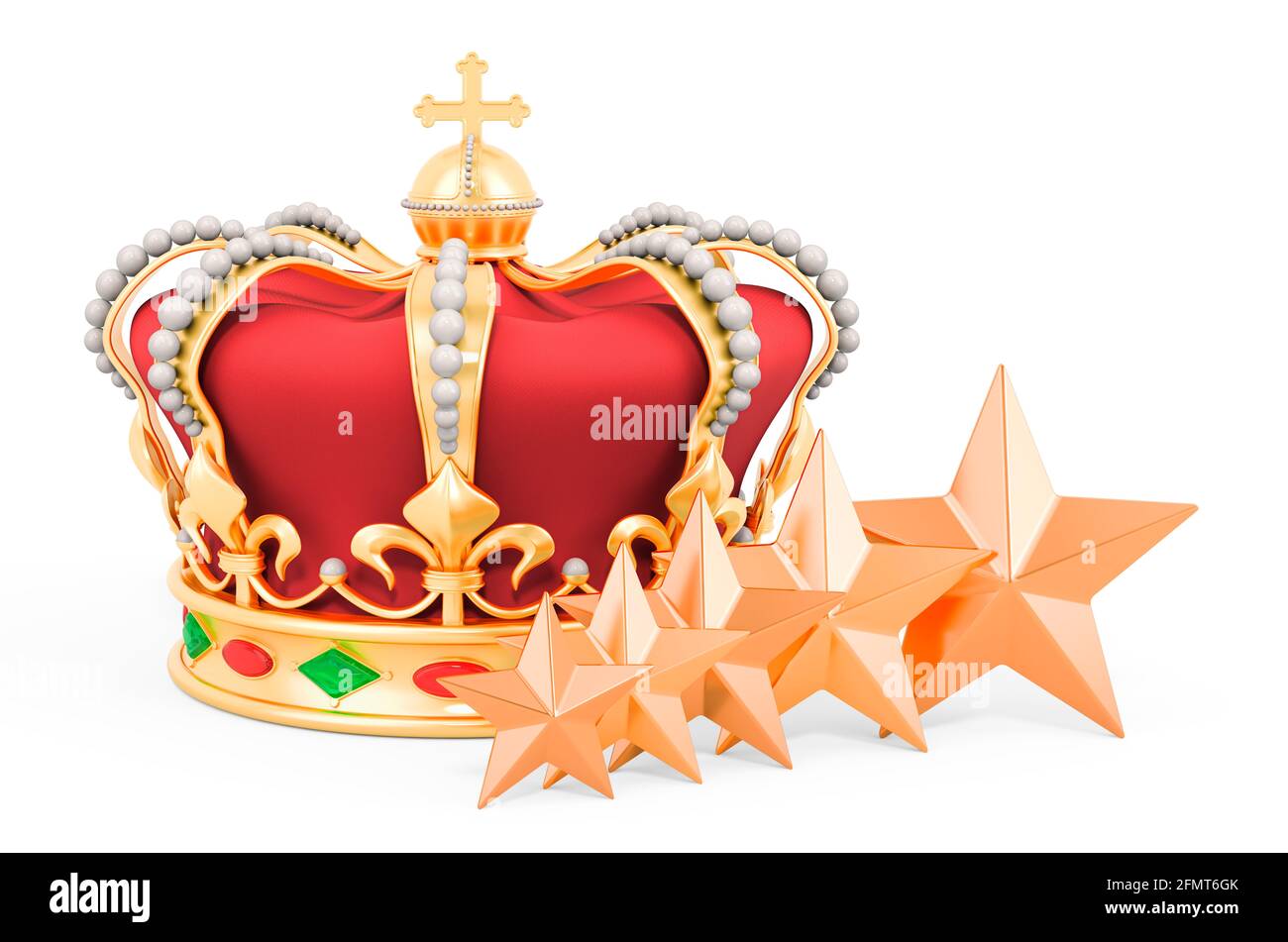 Rating of golden crowns. Gold crown with five golden stars, 3D ...
