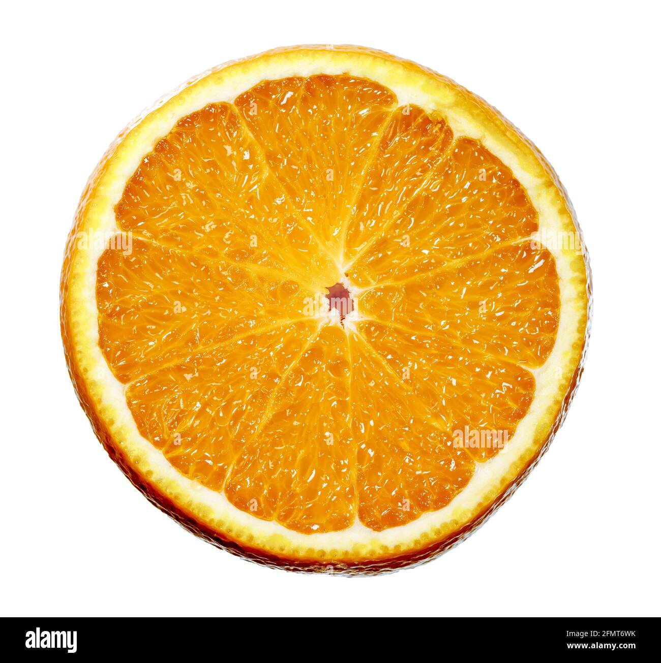 Orange half fruit sliced isolate on white background seen from above ...