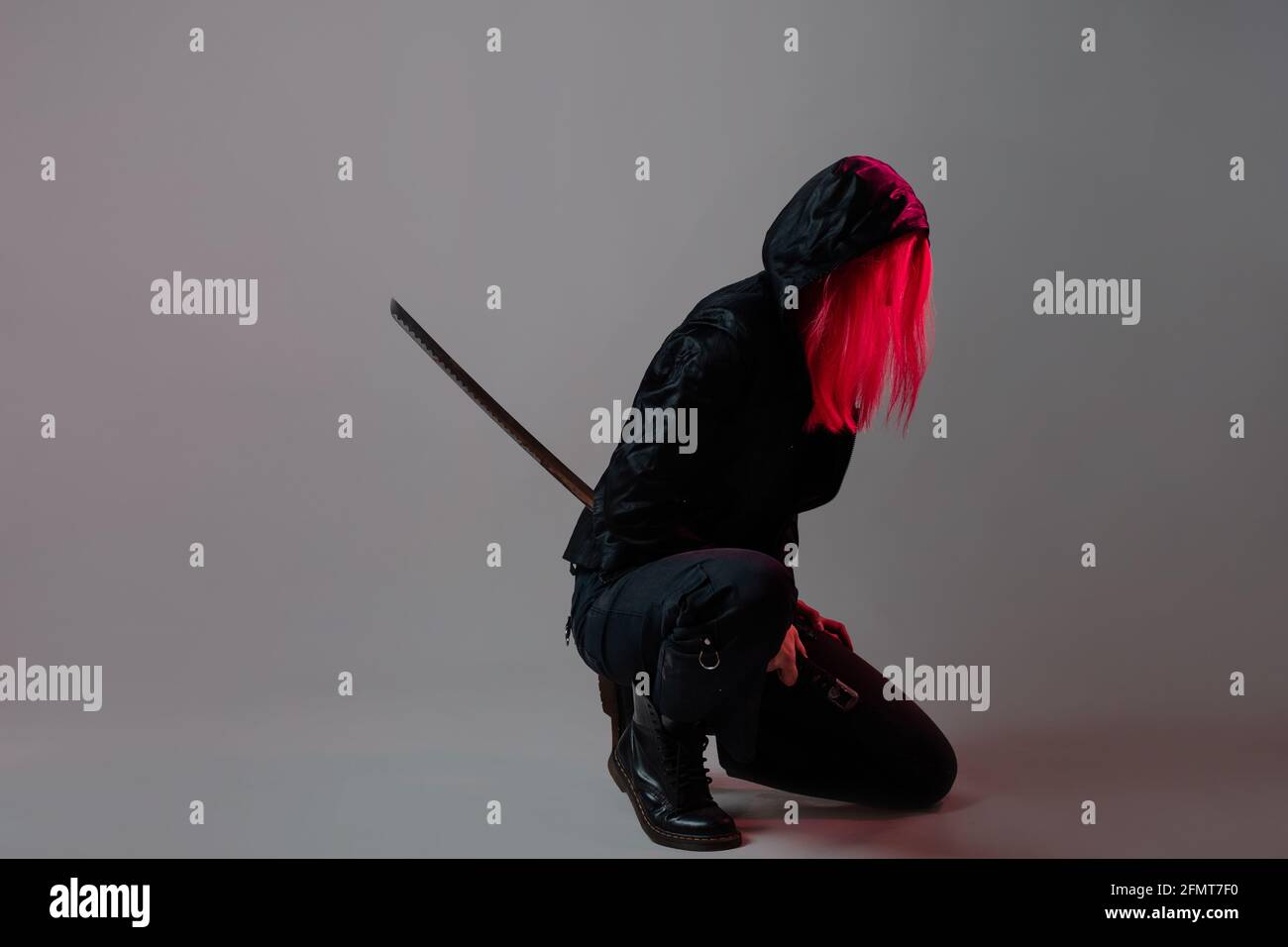 Techno cyber punk style, futuristic ninja fighter, young woman with ...