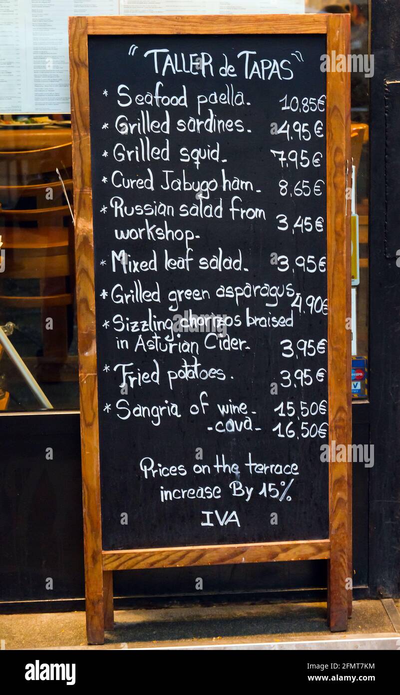 Board to record the range of Spanish tapas Stock Photo - Alamy