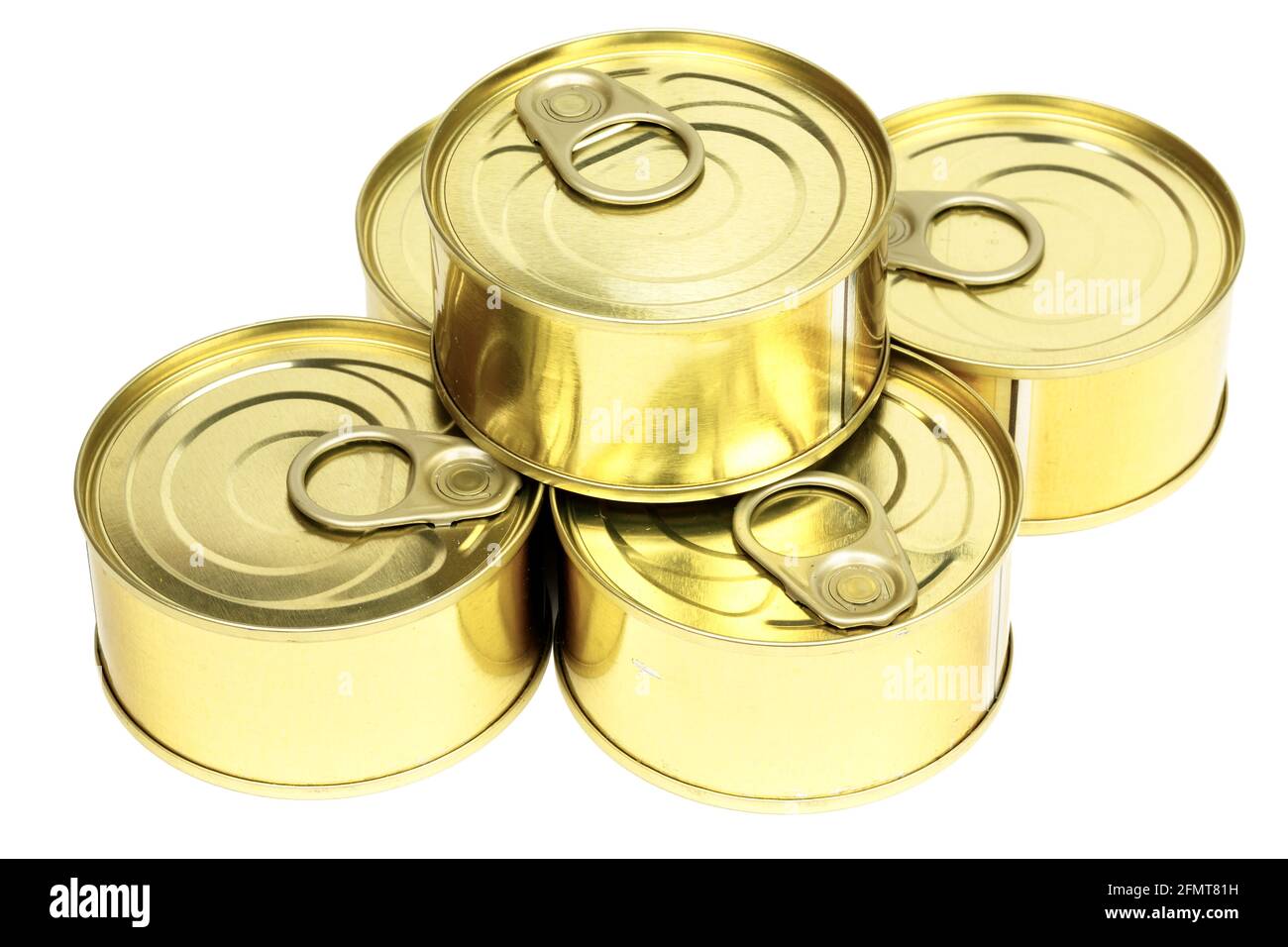 Pile of cans of conserved food over white background Stock Photo - Alamy