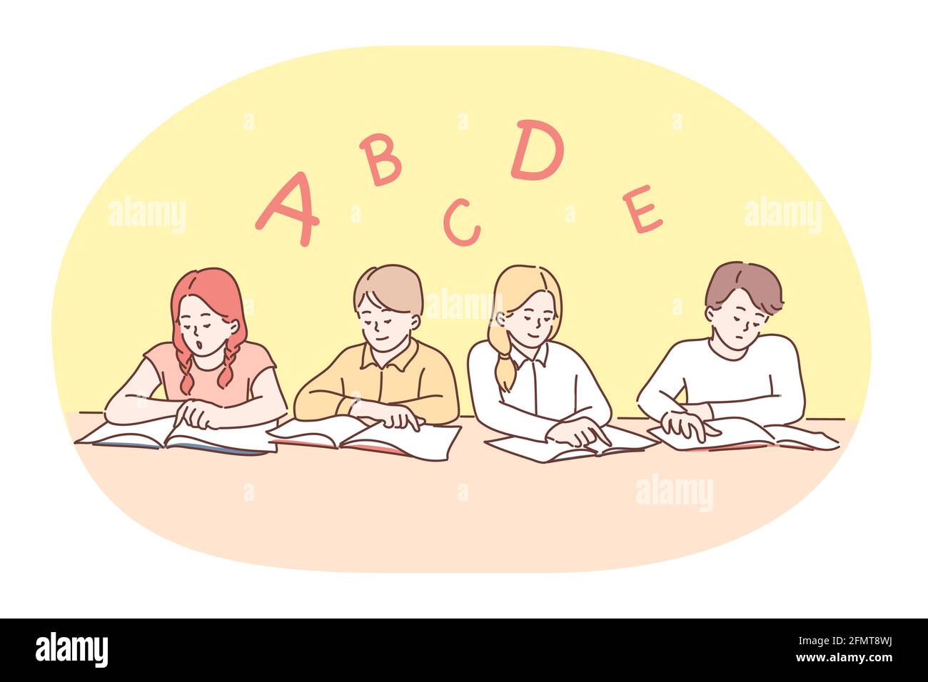 School, lesson, learning letters and alphabet, education concept Stock ...