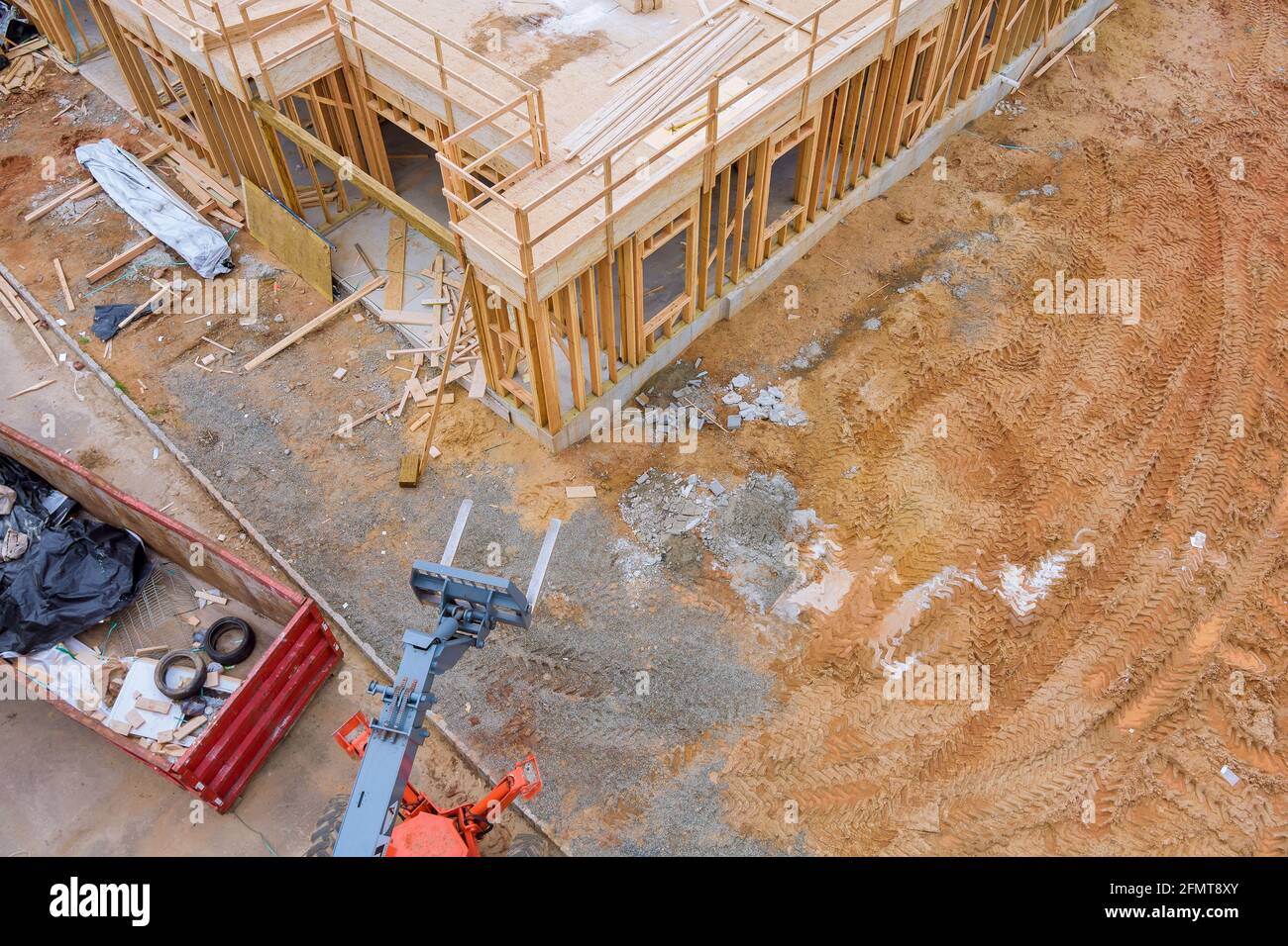 Aerial view of big construction garbage trash refuse dump on stacker ...
