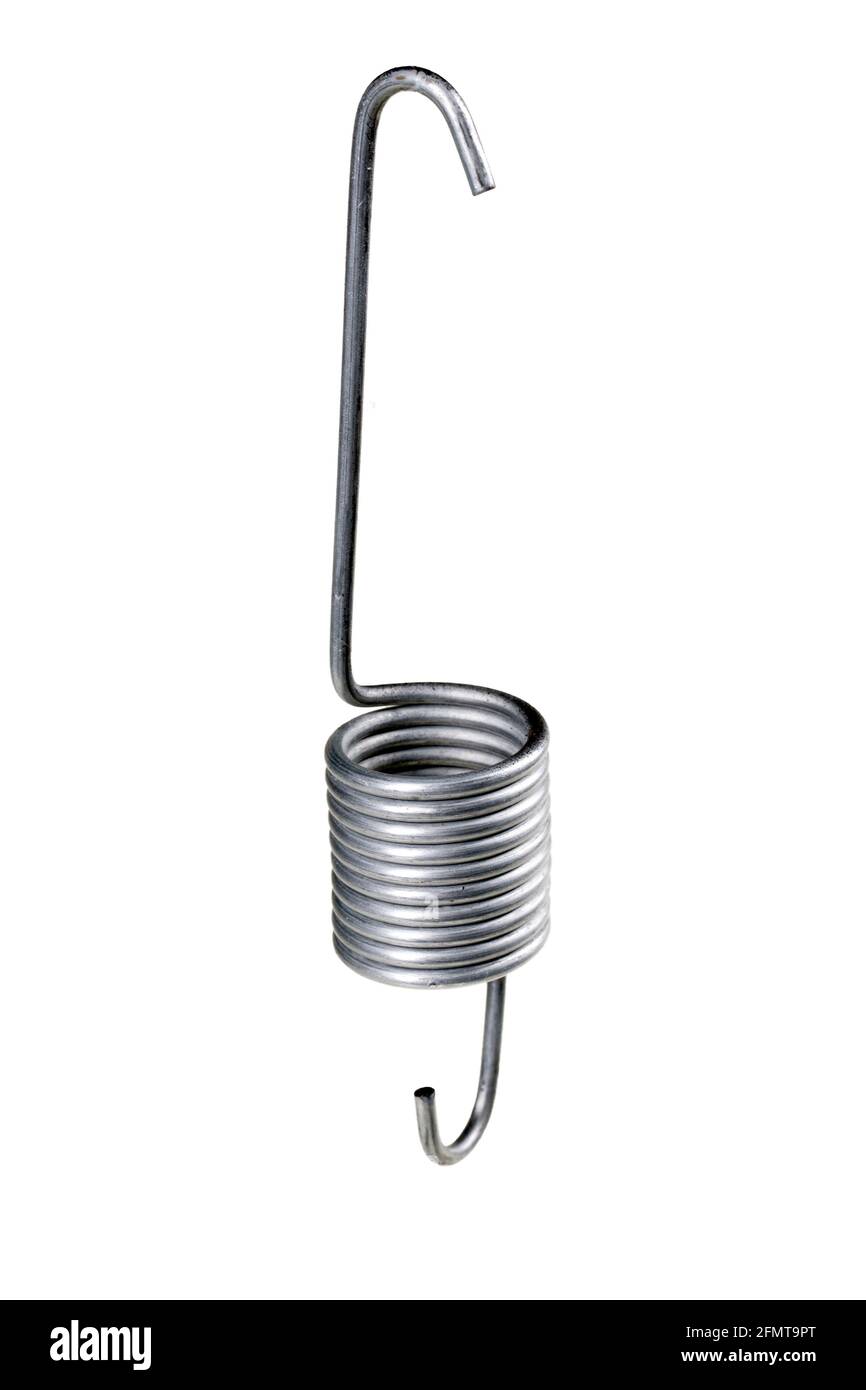 Metal spring with hooks. Spare parts used in home appliances. Isolated ...