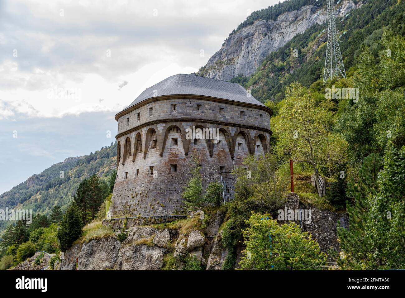 Old rifle tower on the border between Spain and France Stock Photo - Alamy