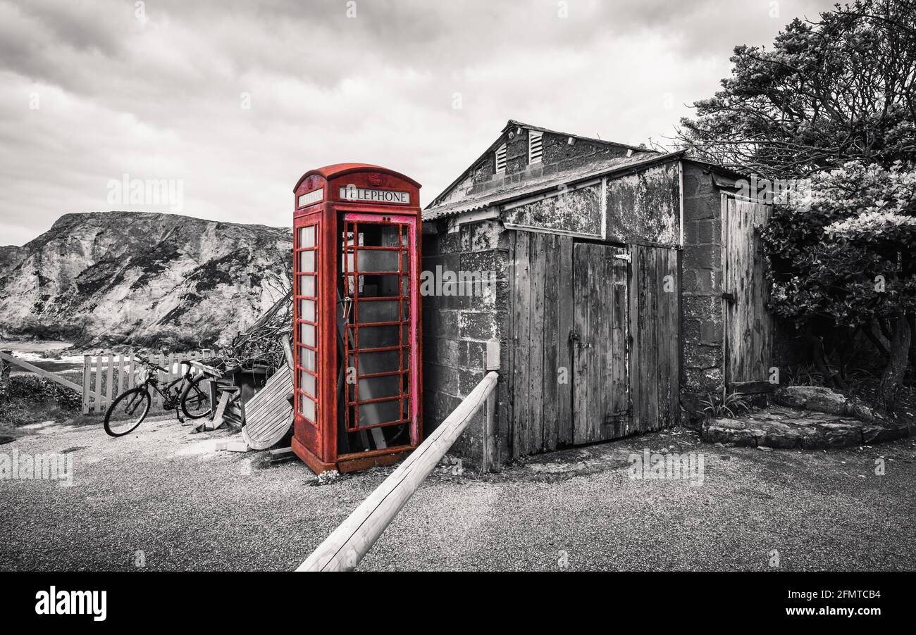 British Old Red Telephone Box in St Agnes, Cornwall, England, Europe ...