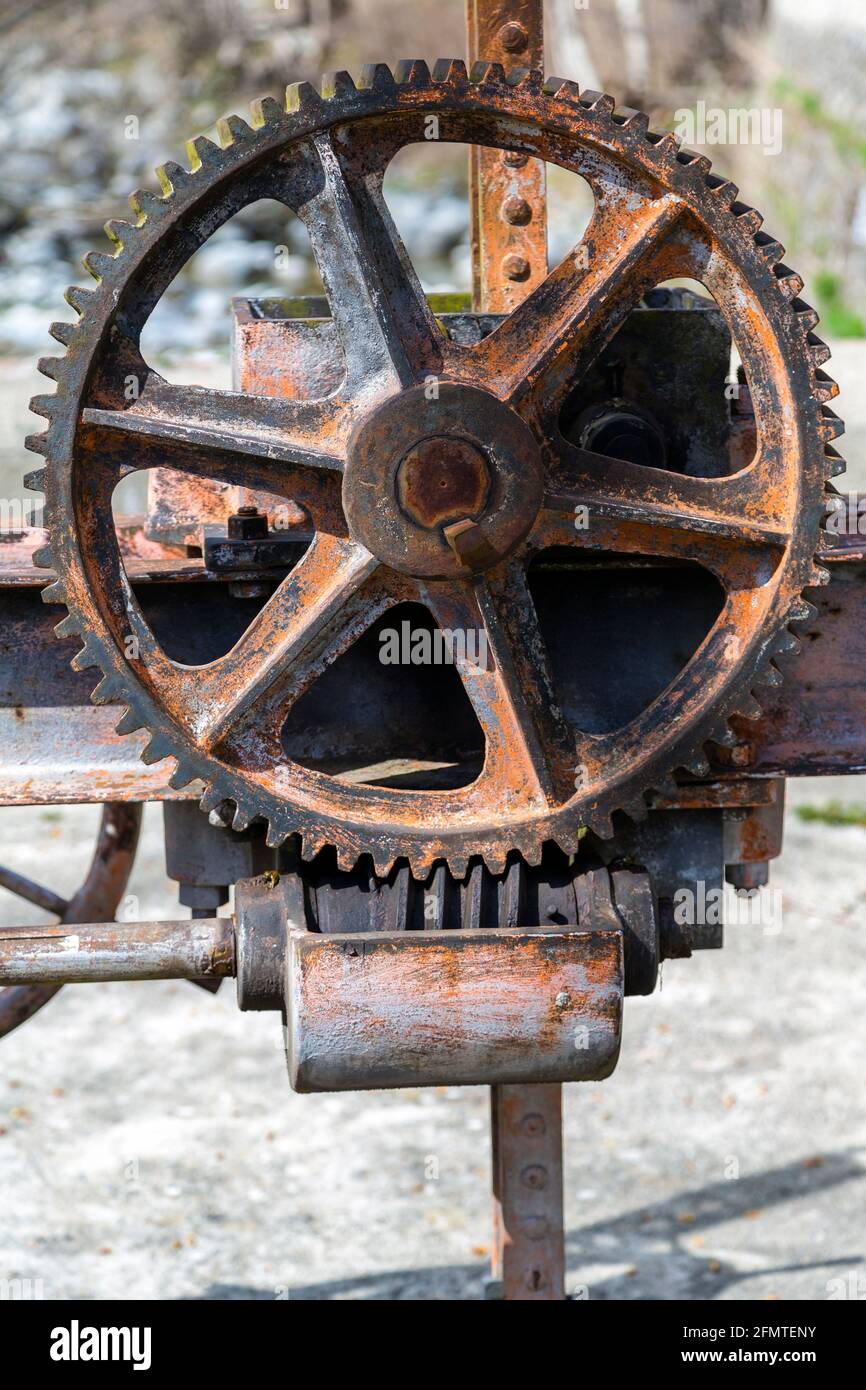worm gear driving a very old mechanism of open water channels Stock ...
