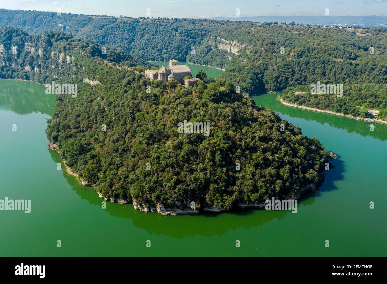 Aerial view of a Benedictine monastery of Sant Pere de Casserres on the ...