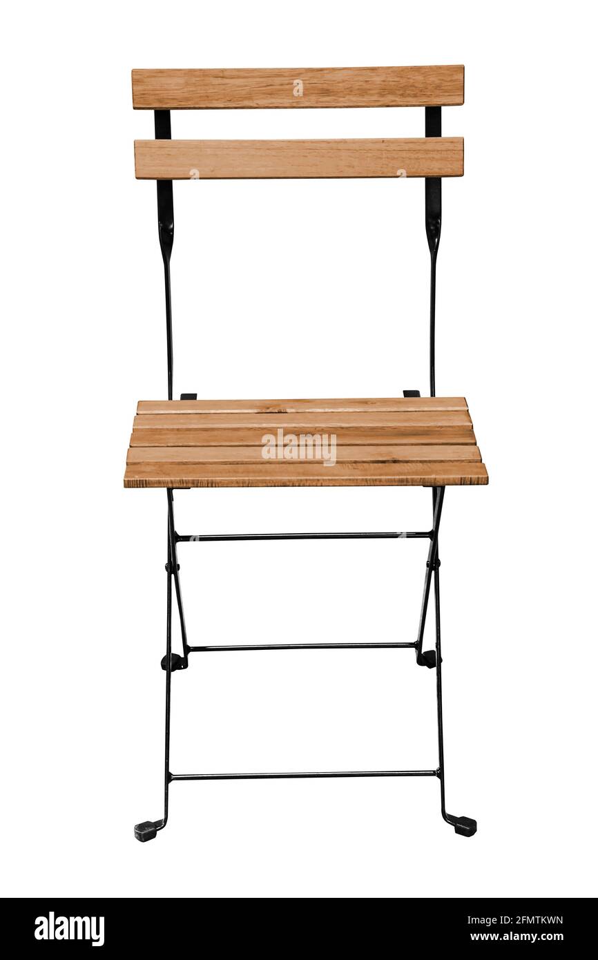 Wooden folding chair with steel legs on white background, work with ...