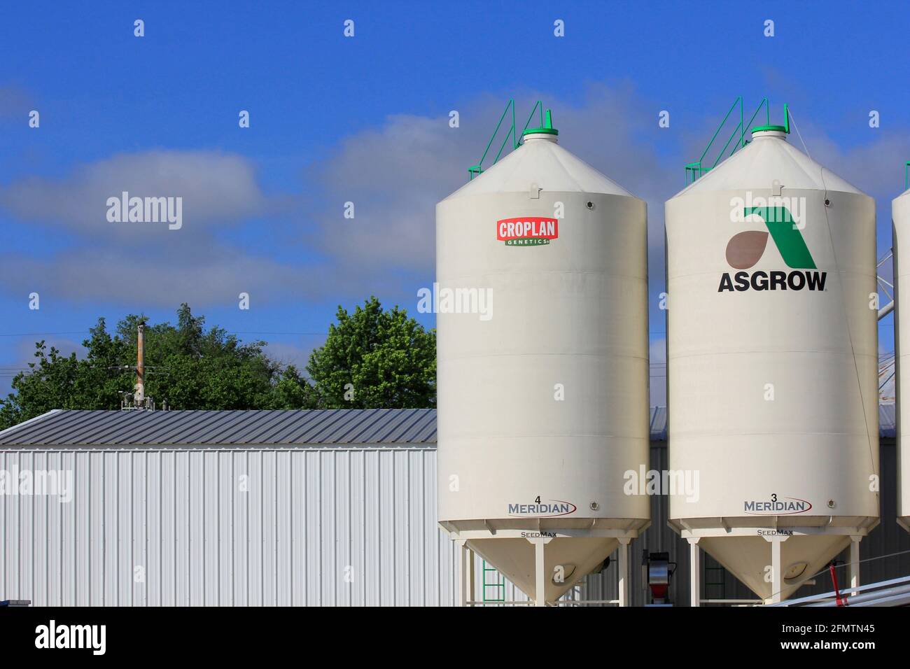 A closeup of Croplan and Asgrow bins that's bright and colorful with a ...