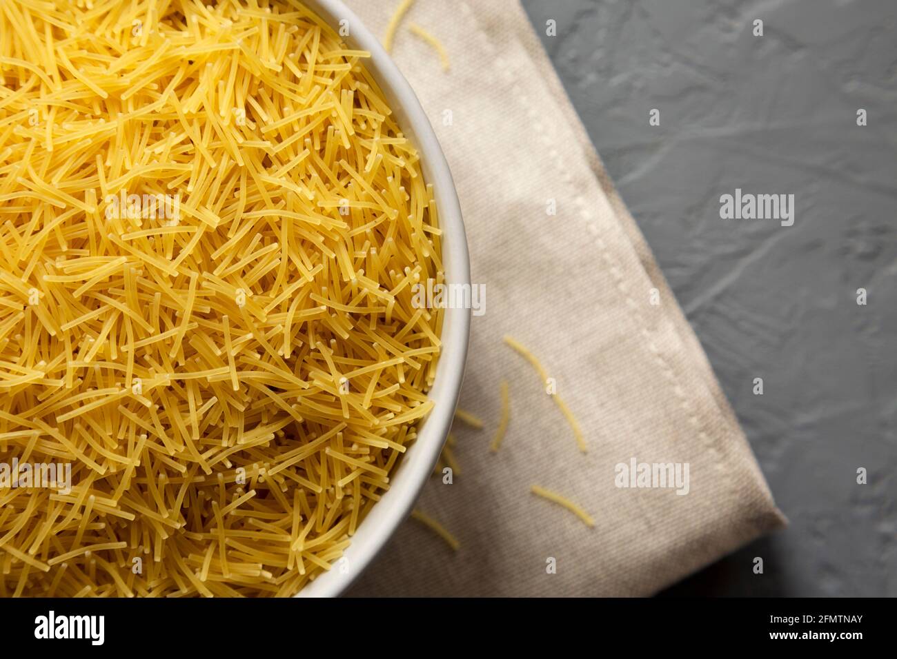 Raw Dry Filini Vermicelles Ready to Cook, top view. Overhead, from ...