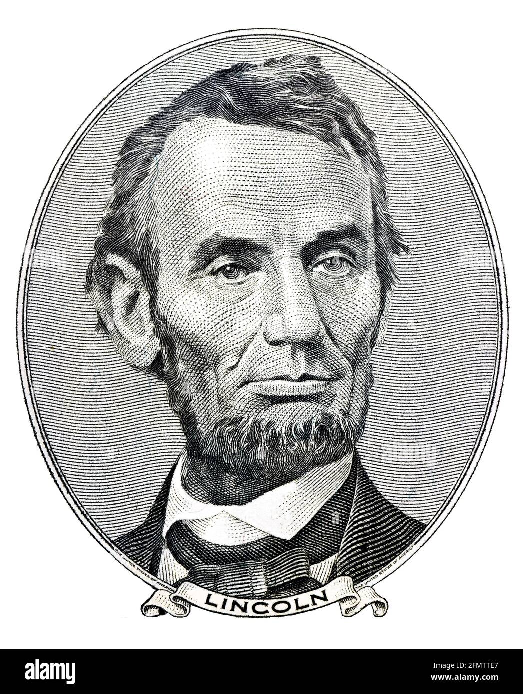 Portrait of former U.S. president Abraham Lincoln as he looks on five ...
