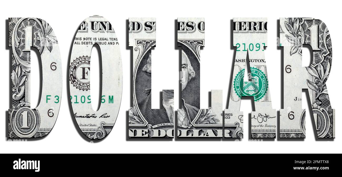 Dollar word made with letters and background 1 USD bill rendering ...