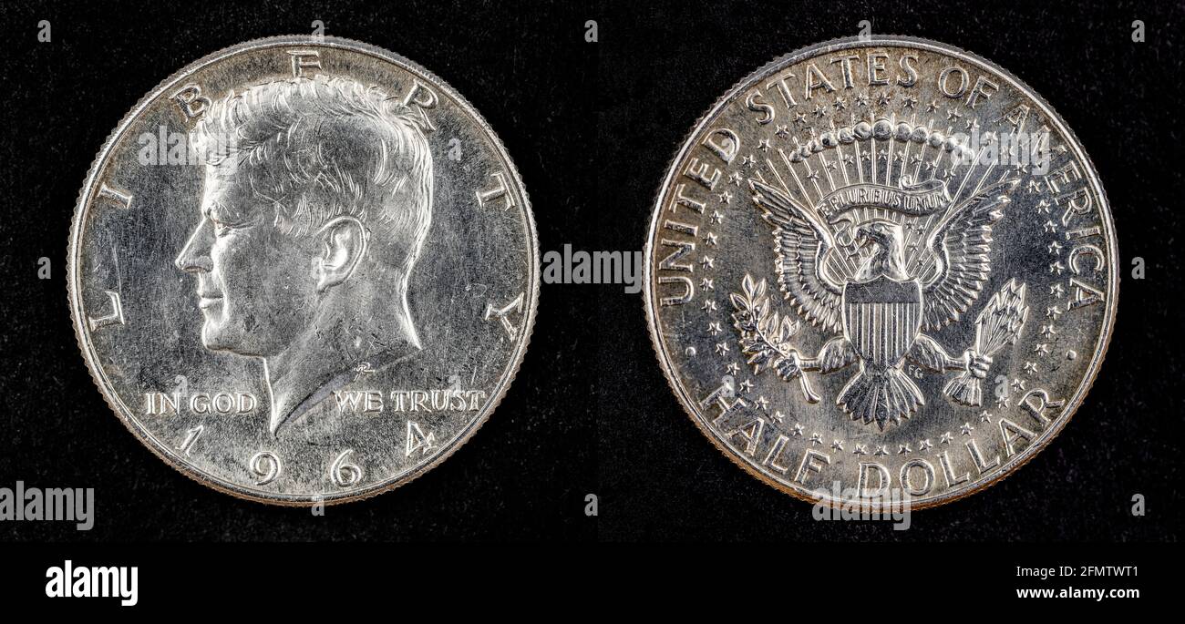 Silver half dollar coin of john Fitzgerald kennedy 1964 Stock Photo - Alamy