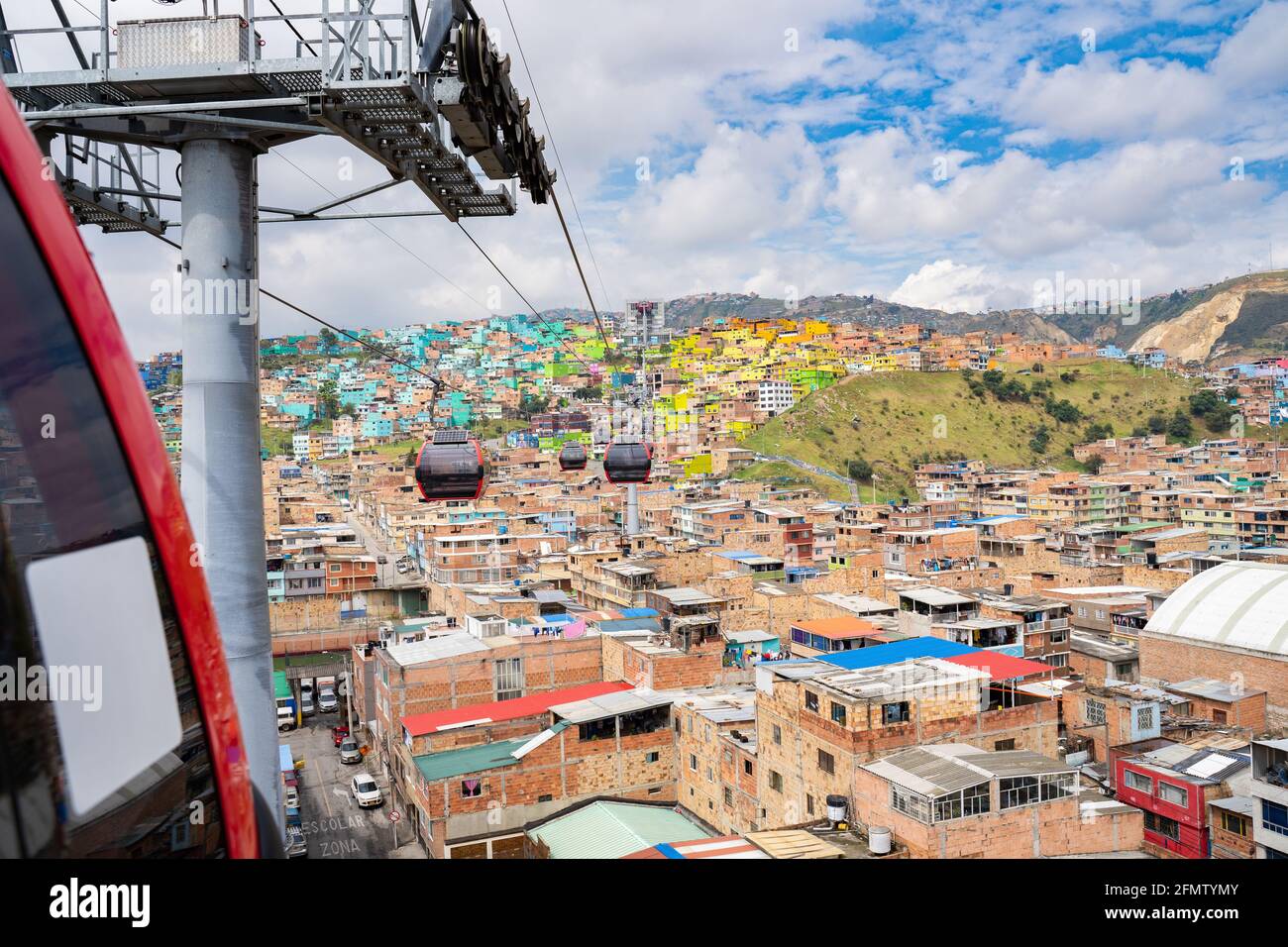 on the heights of Ciudad Bolivar from the cable car, Bogota, Colombia ...