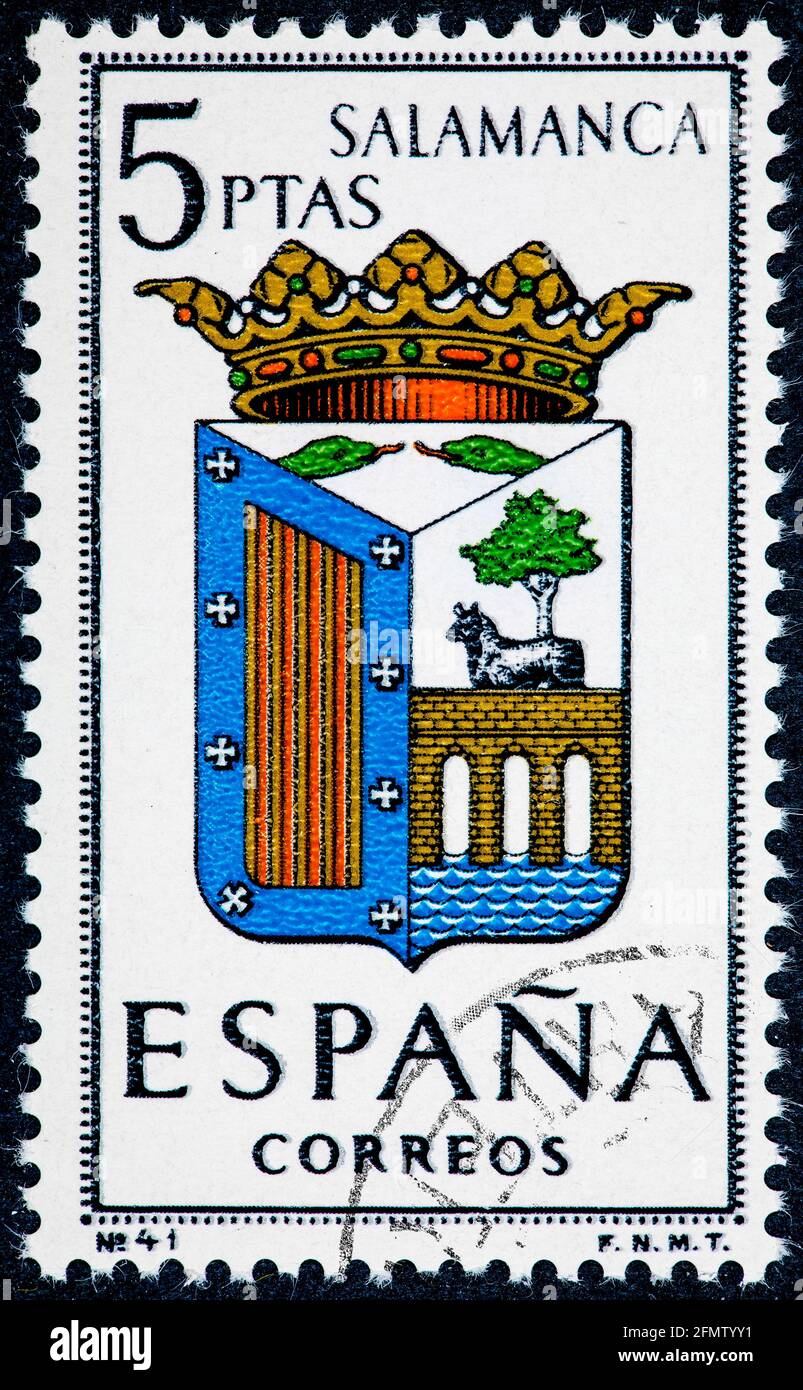 SPAIN - CIRCA 1965: A stamp printed in Spain dedicated to Arms of ...