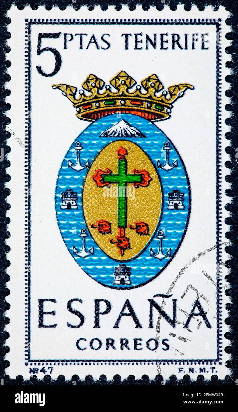 SPAIN - CIRCA 1965: A stamp printed in Spain dedicated to Arms of ...