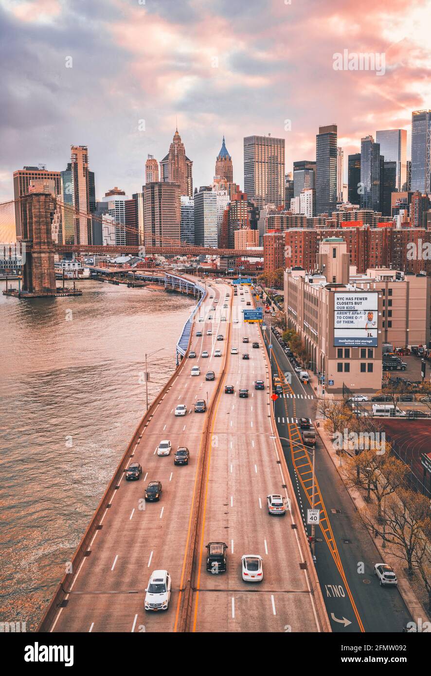 view street sunset New York City skyline vertical beautiful place sky ...