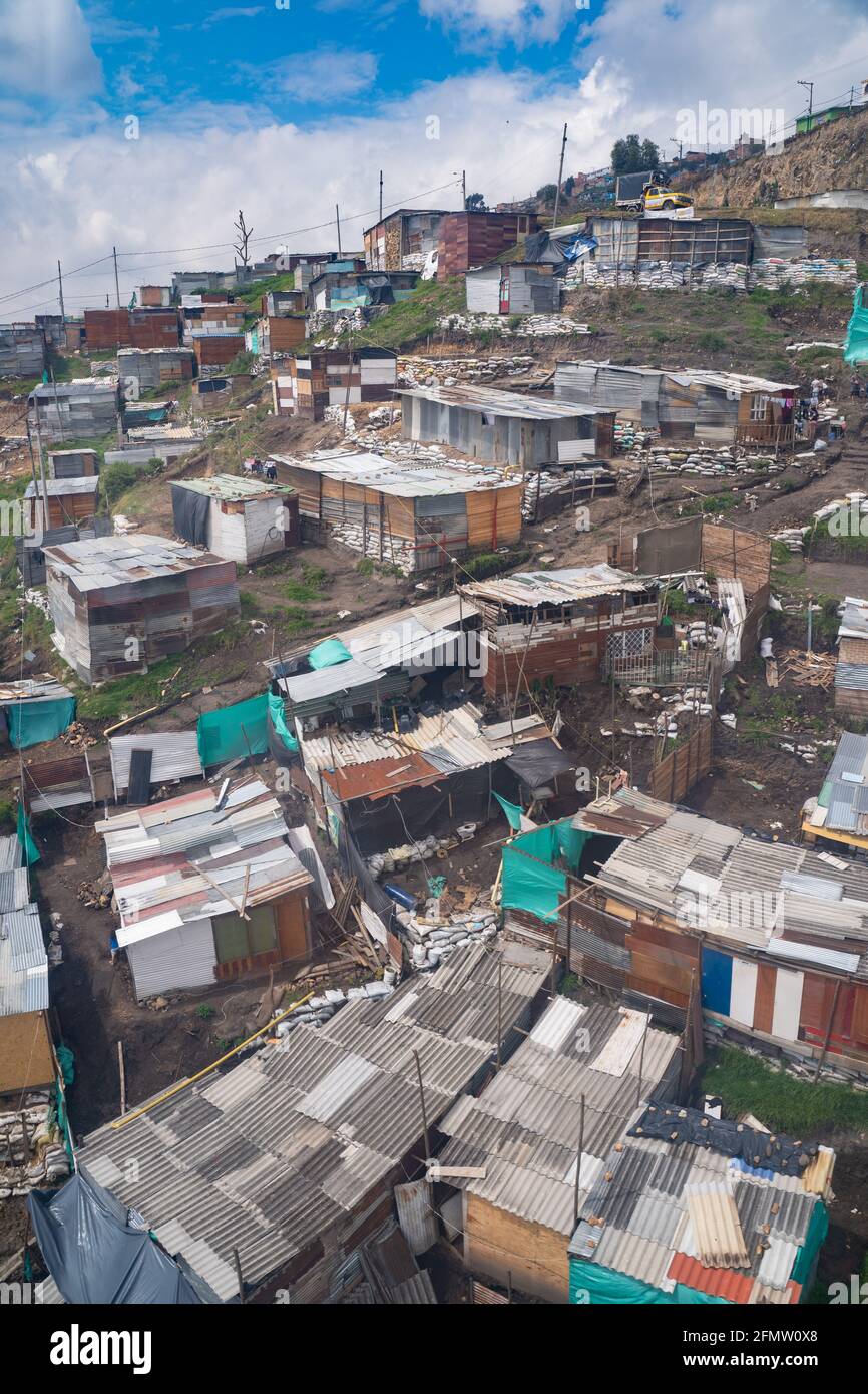 slum on the heights of Ciudad Bolivar from the cable car, Bogota ...