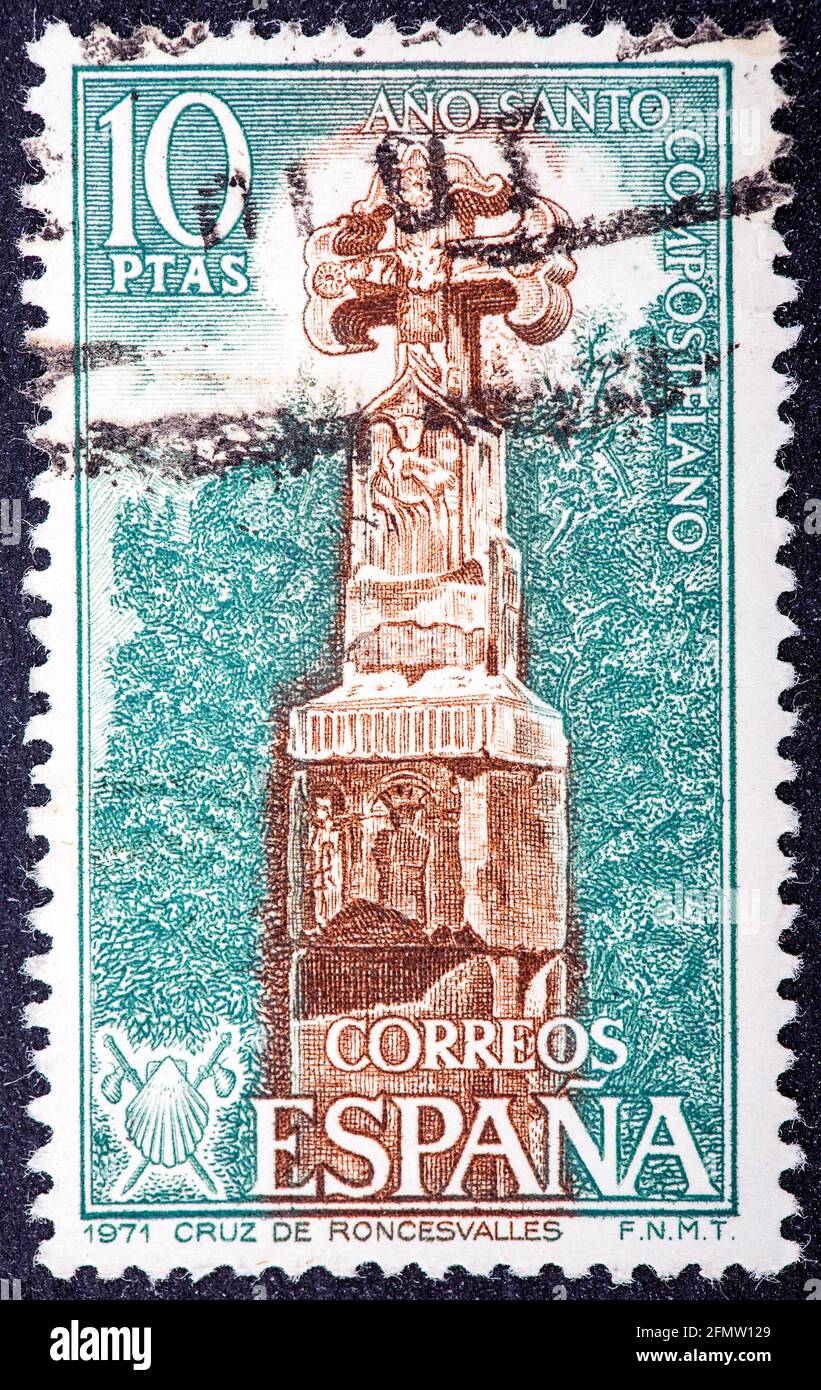 SPAIN - CIRCA 1971: stamp printed by Spain, shows Cross of Roncesvalles ...