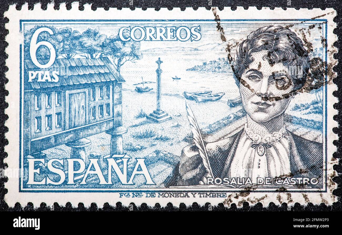 SPAIN - CIRCA 1968: stamp printed by Spain, shows Rosalia de Castro ...
