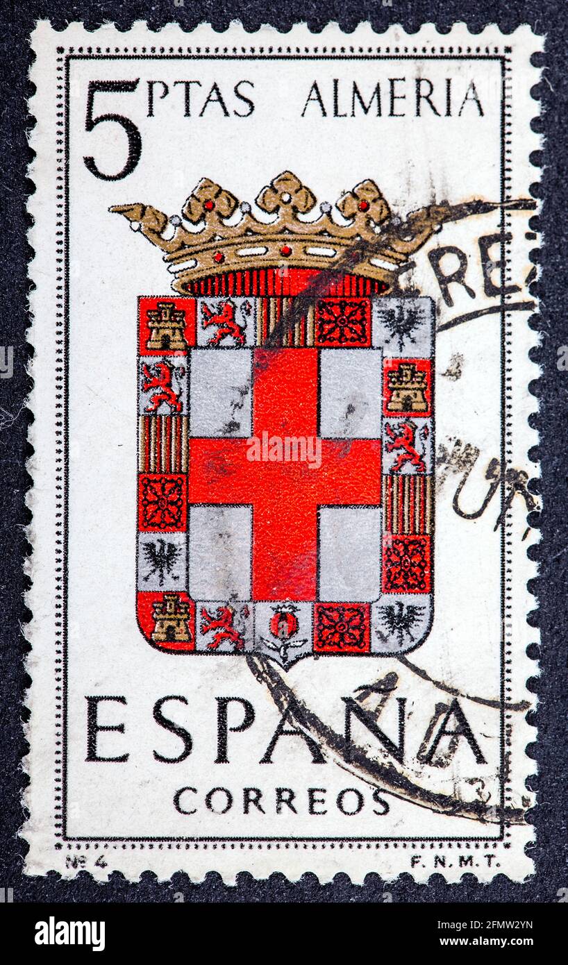 SPAIN - CIRCA 1965: A stamp printed in Spain dedicated to Arms of ...