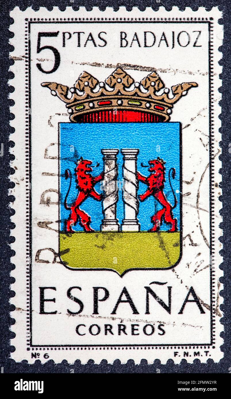 SPAIN - CIRCA 1965: A stamp printed in Spain dedicated to Arms of ...