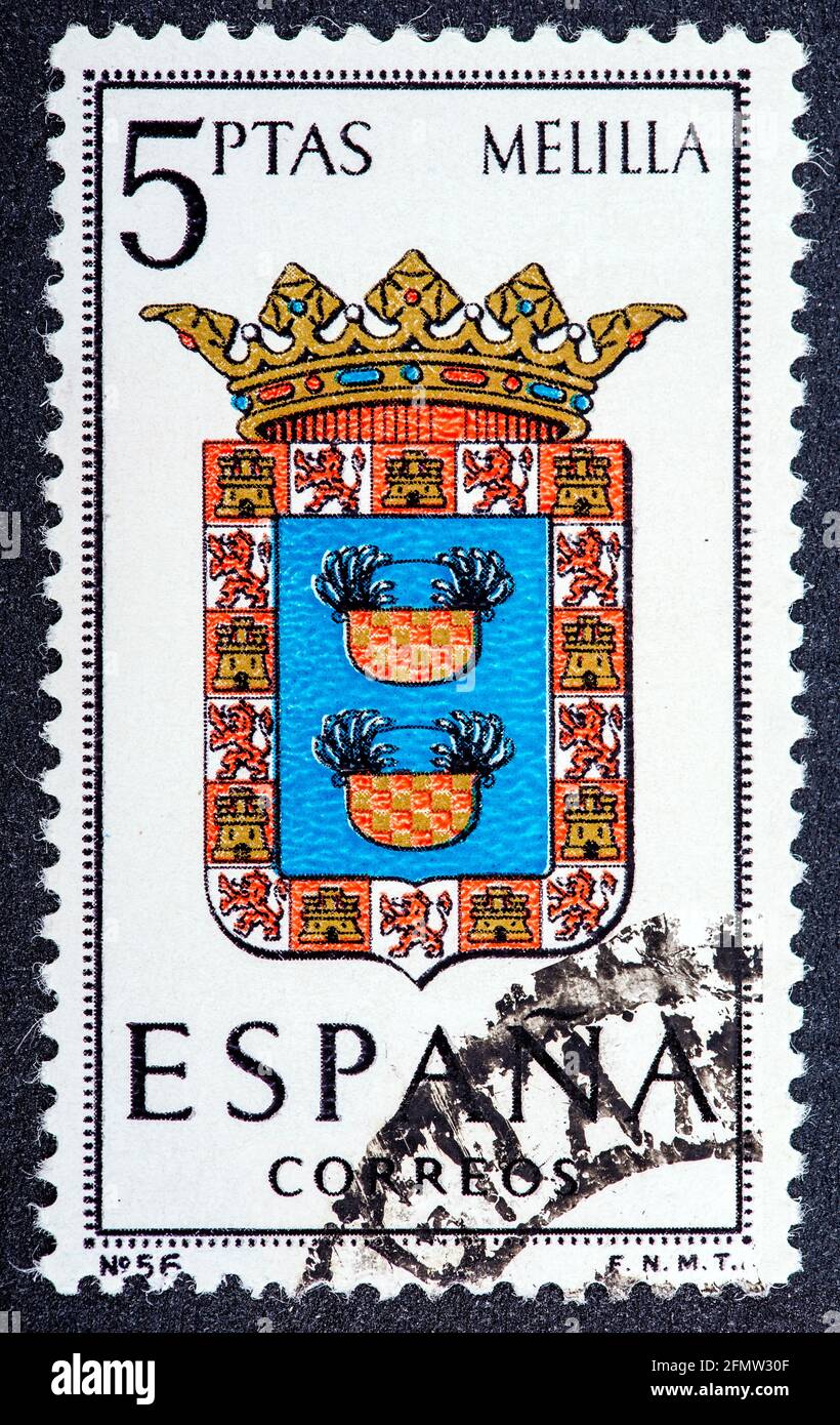 SPAIN - CIRCA 1965: A stamp printed in Spain dedicated to Arms of ...