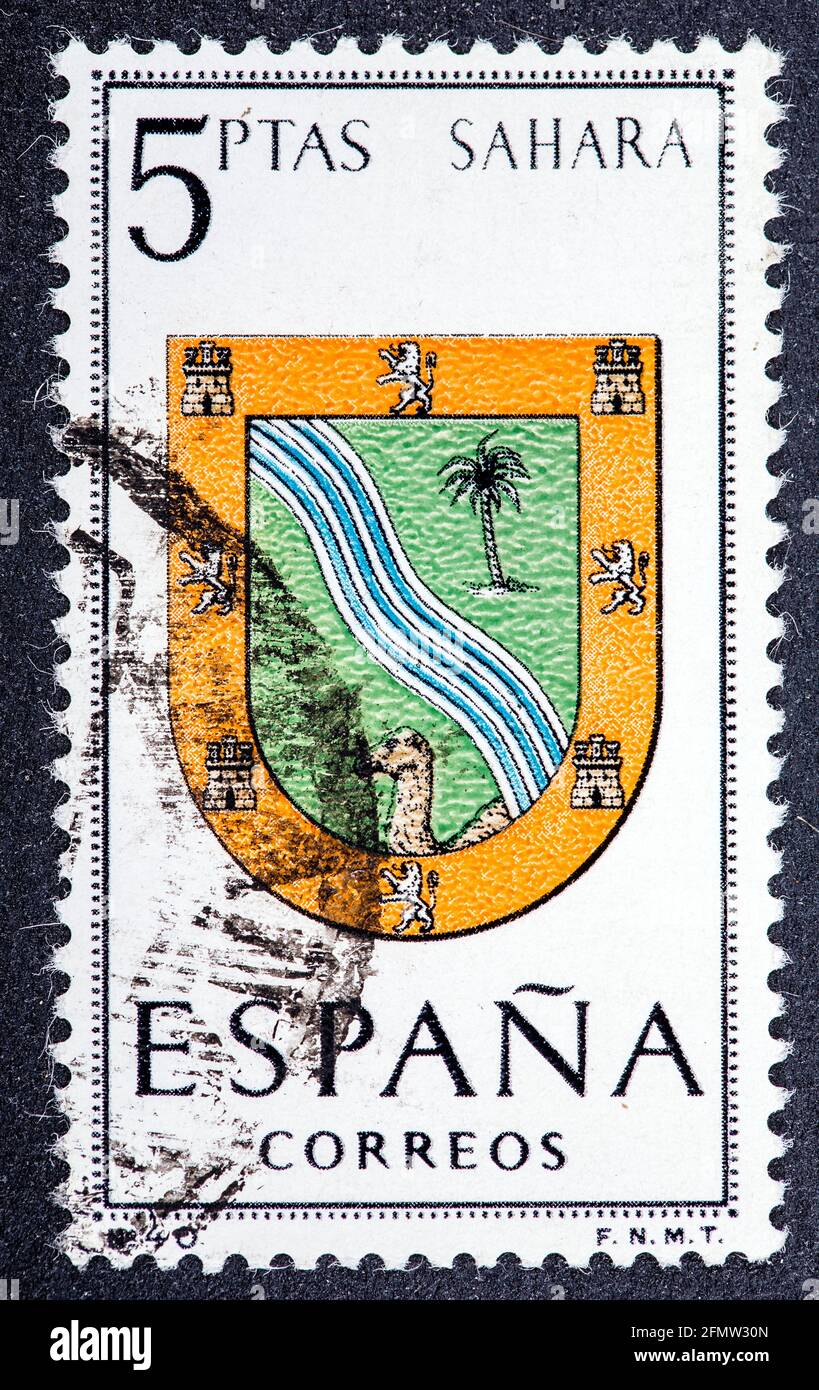 SPAIN - CIRCA 1965: A stamp printed in Spain dedicated to Arms of ...