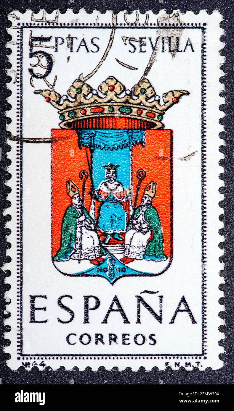 SPAIN - CIRCA 1965: A stamp printed in Spain dedicated to Arms of ...