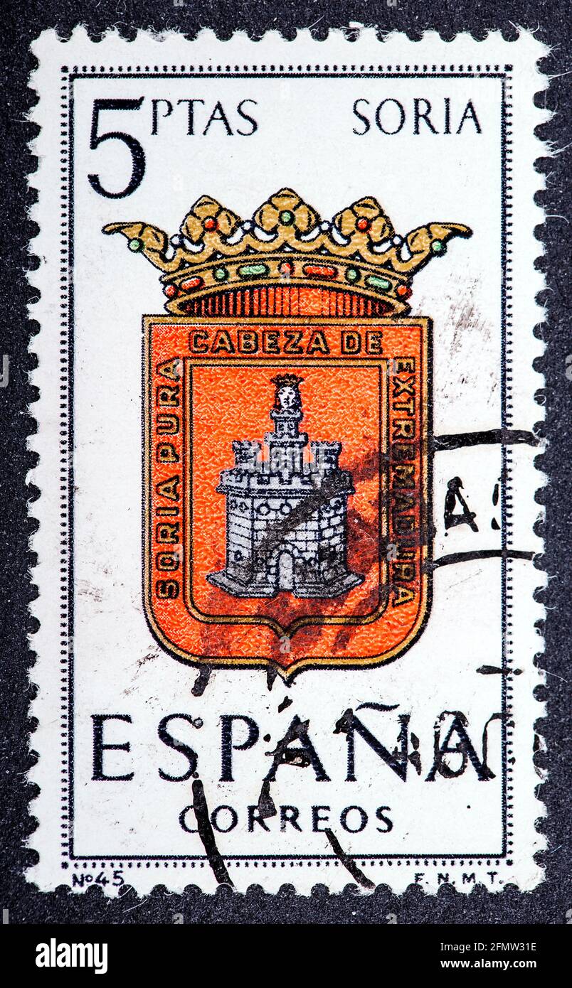 SPAIN - CIRCA 1965: A stamp printed in Spain dedicated to Arms of ...