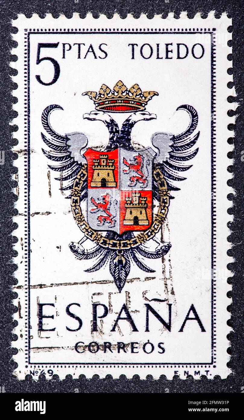 SPAIN - CIRCA 1965: A stamp printed in Spain dedicated to Arms of ...