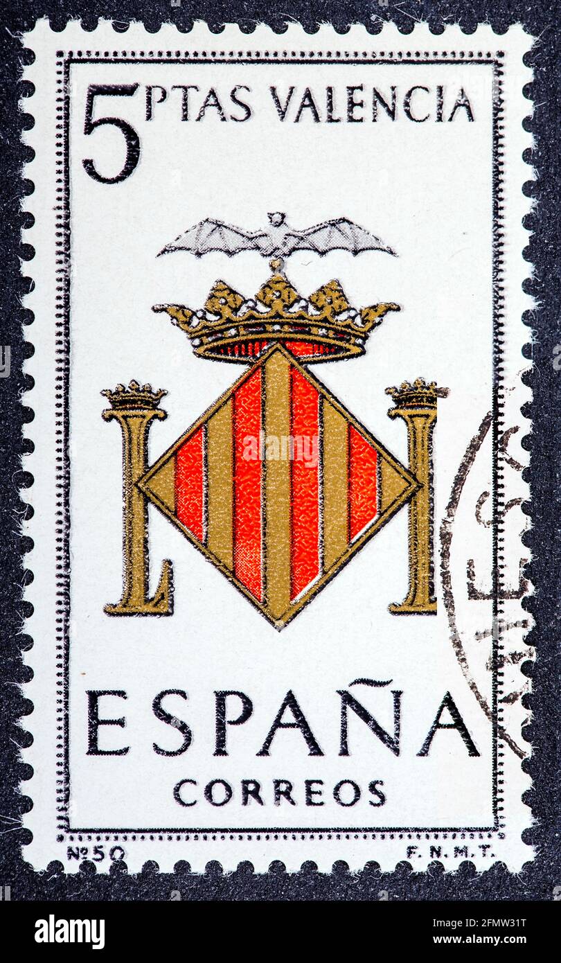 SPAIN - CIRCA 1965: A stamp printed in Spain dedicated to Arms of ...