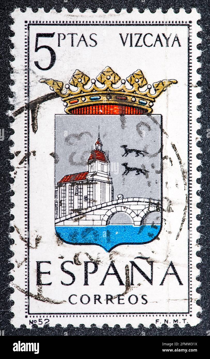 SPAIN - CIRCA 1965: A stamp printed in Spain dedicated to Arms of ...