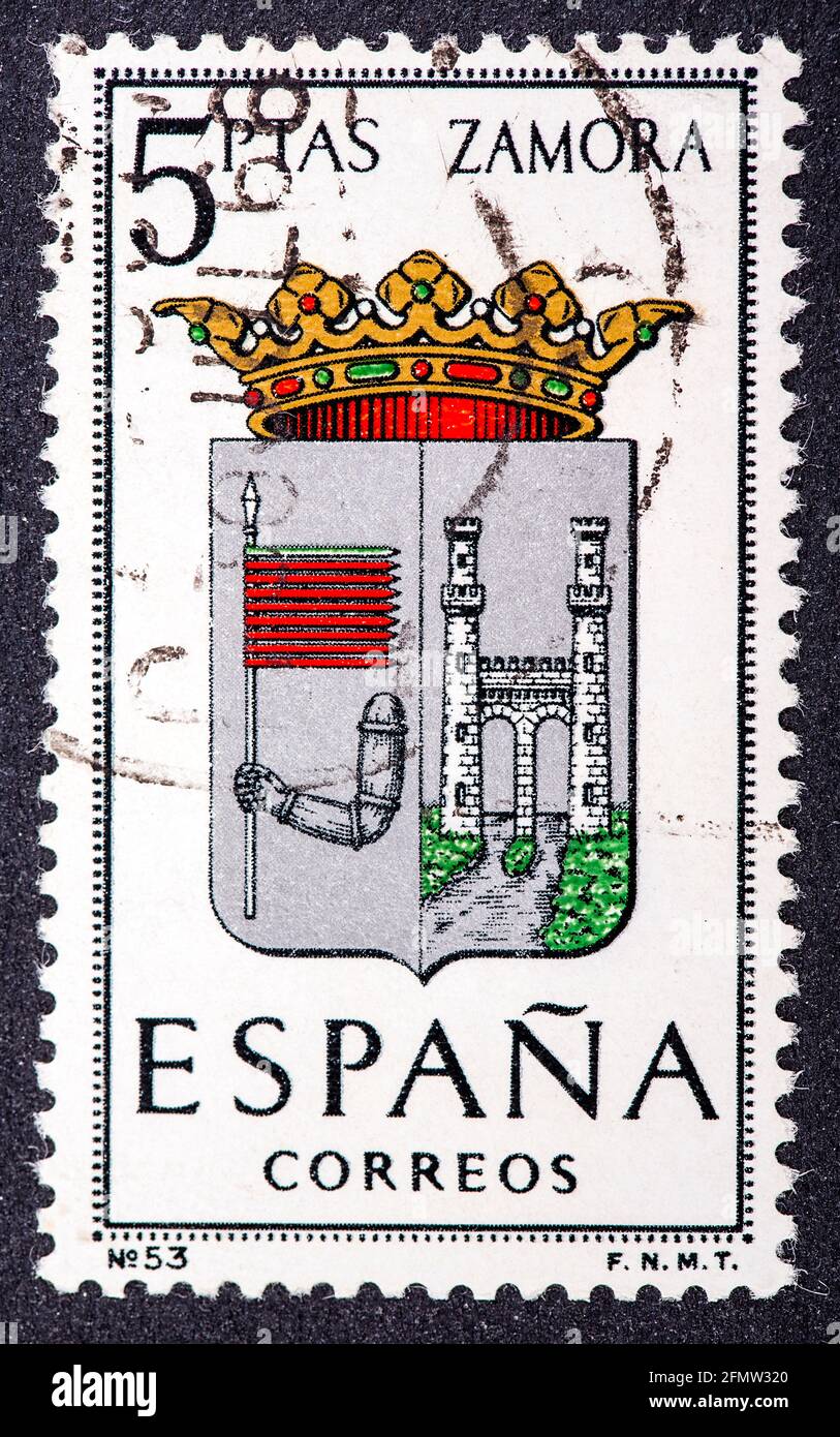 SPAIN - CIRCA 1965: A stamp printed in Spain dedicated to Arms of ...