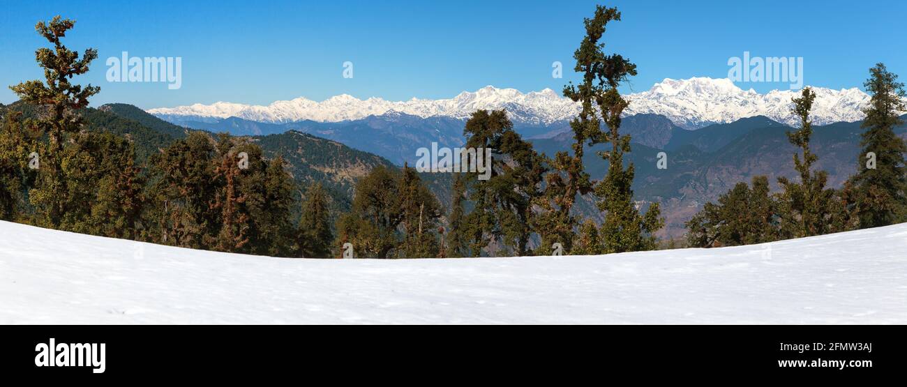 Himalaya, panoramic view of Indian Himalayas, great Himalayan range, Uttarakhand India, Gangotri ...