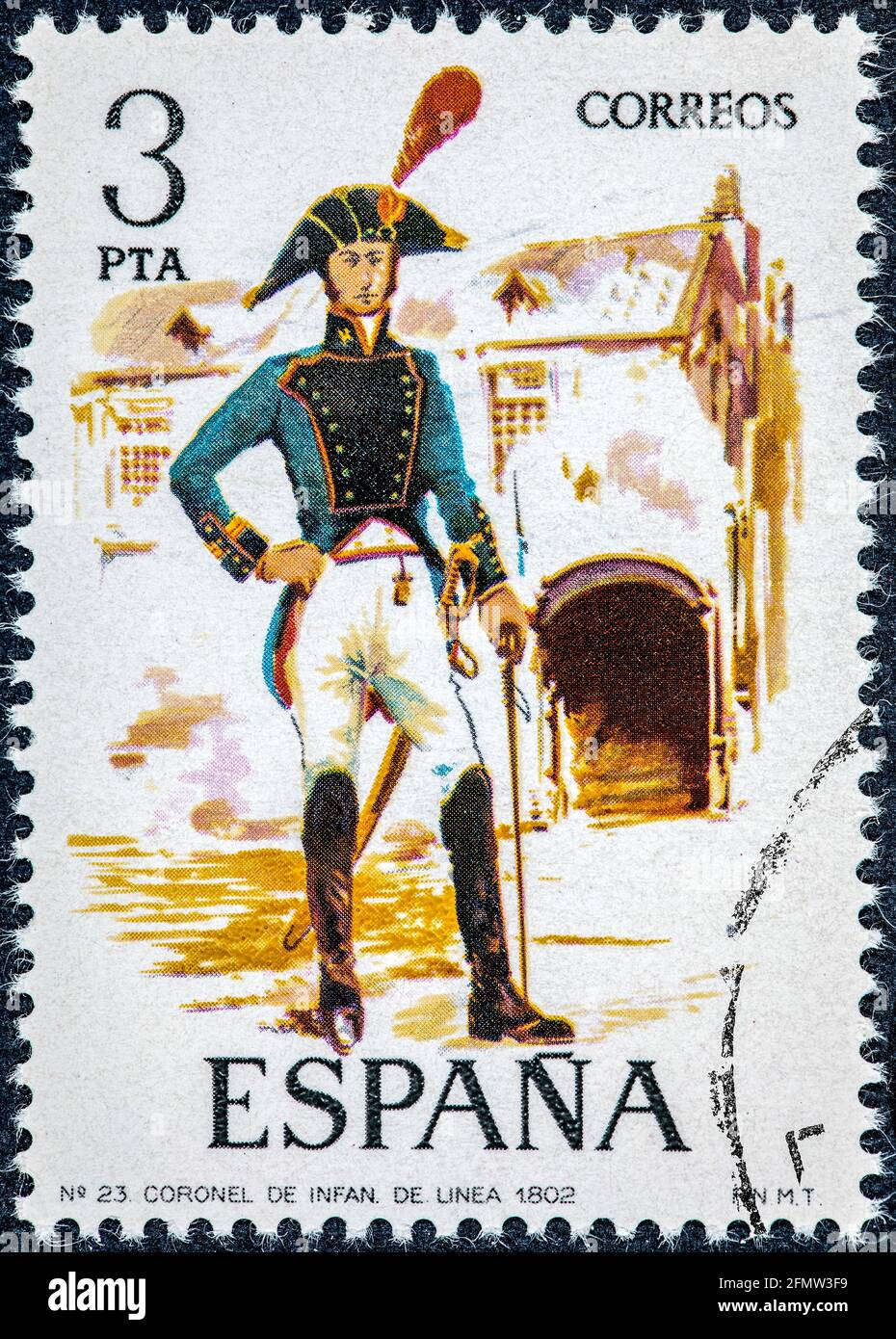 SPAIN - CIRCA 1975: A stamp printed in Spain shows Colonel of infantry ...