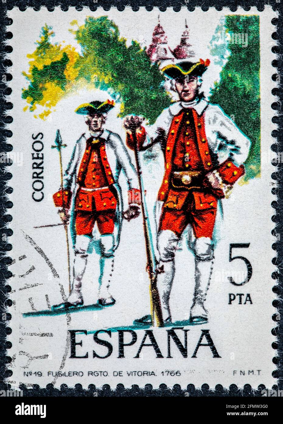 SPAIN - CIRCA 1975: A stamp printed in Spain shows Fusilier regiment of ...