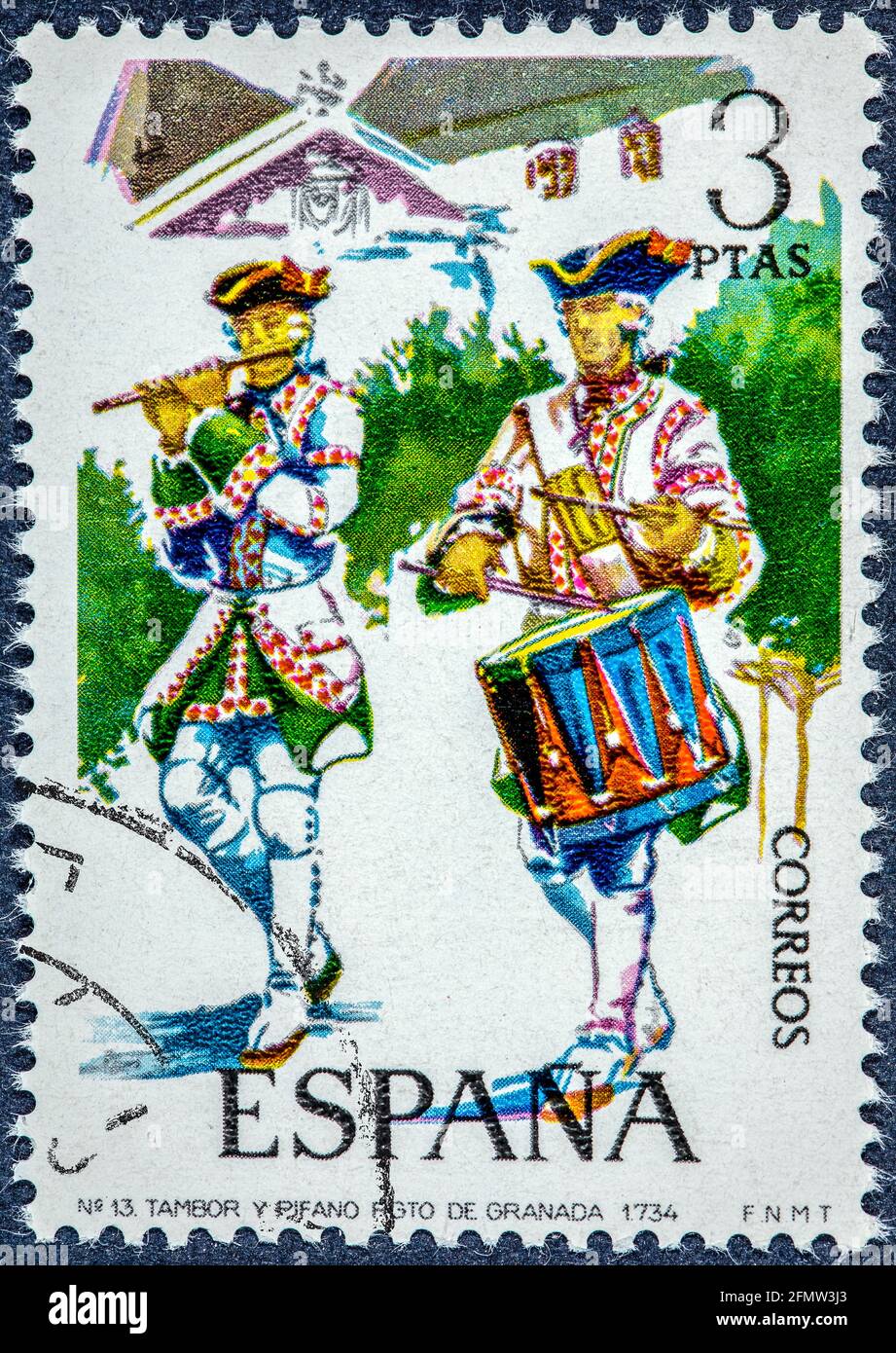 SPAIN - CIRCA 1974: A stamp printed in Spain shows Drum and pifano ...
